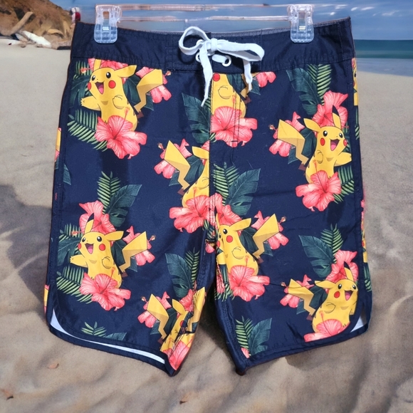 Pokemon | Shorts | Pokemon Hawaiian Pikachu Mens Youth Swim Shorts ...